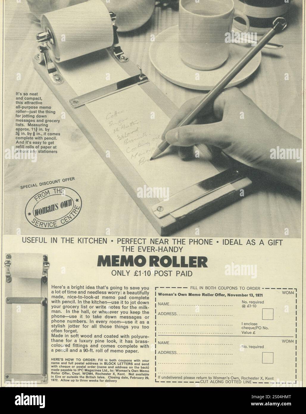 1971 UK Memo Roller from Womans Own Ad Stock Photo - Alamy