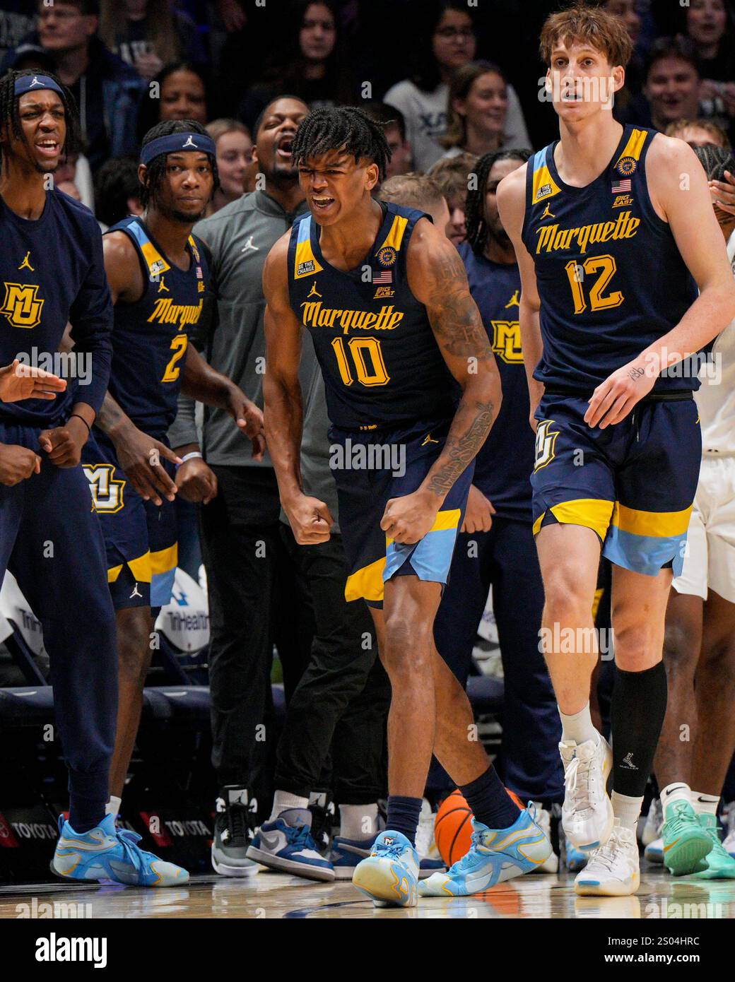 Marquette's Damarius Owens (10) reacts during the first half of an NCAA ...