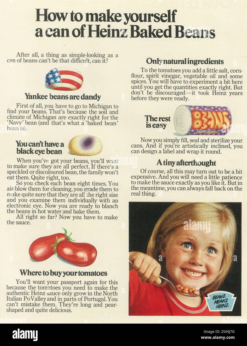 1973 UK Heinz Baked Beans Ad - "Yankee baked beans are dandy Stock ...