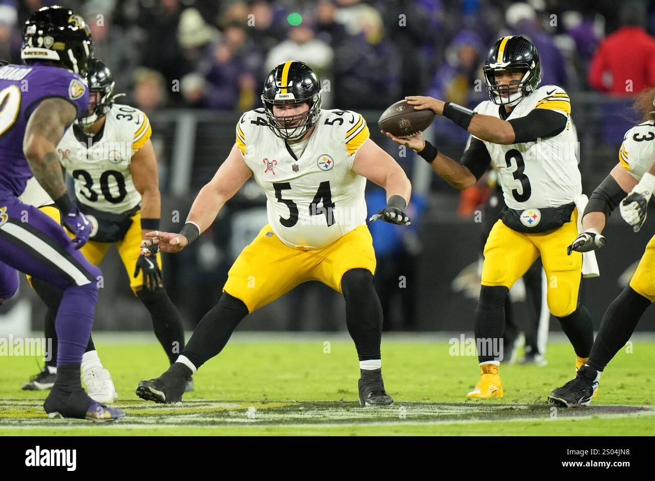 Pittsburgh Steelers center Zach Frazier (54) protects the pocket during ...