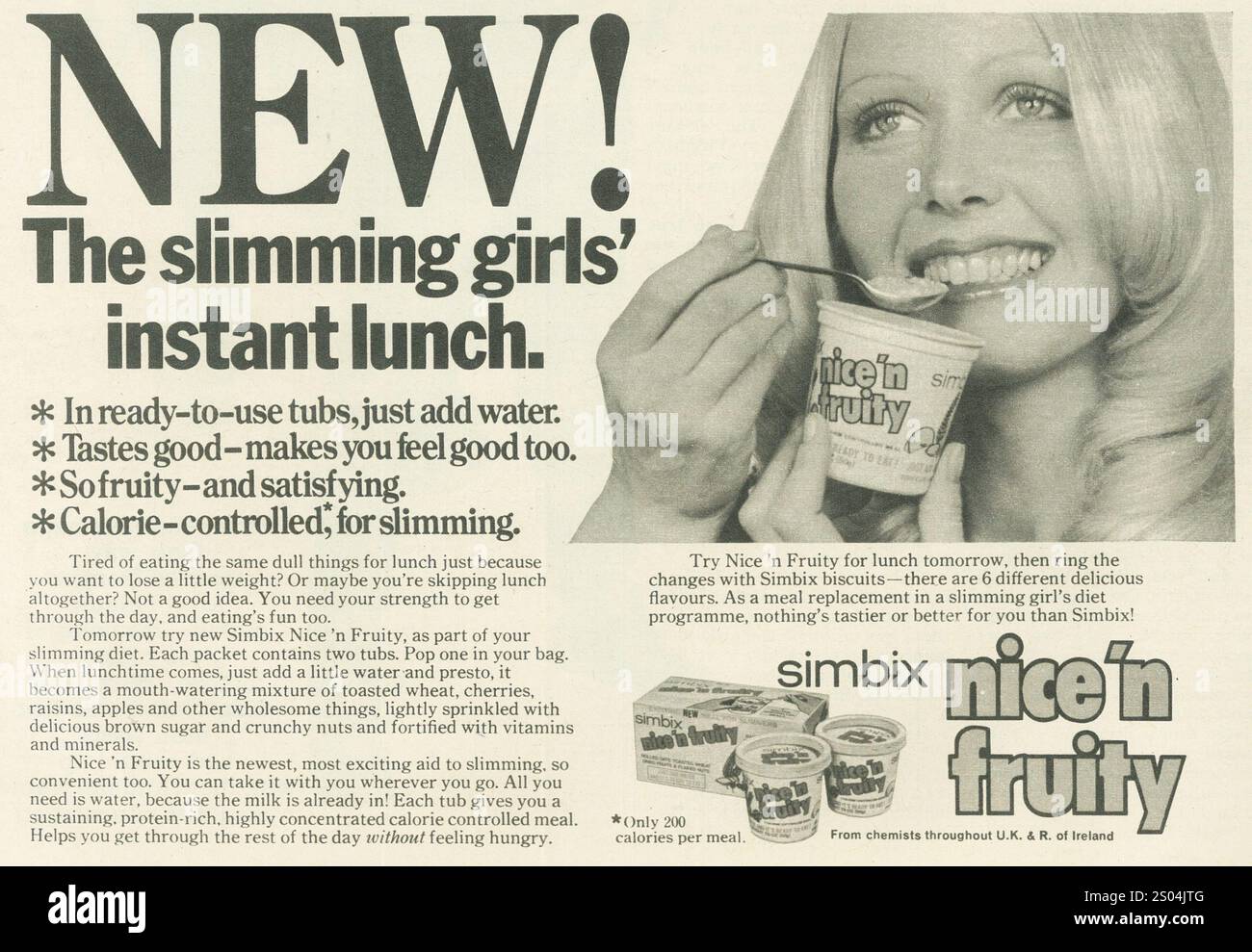 1973 UK Simbix Nice 'n Fruity ad - "slimming girls' instant lunch Stock ...