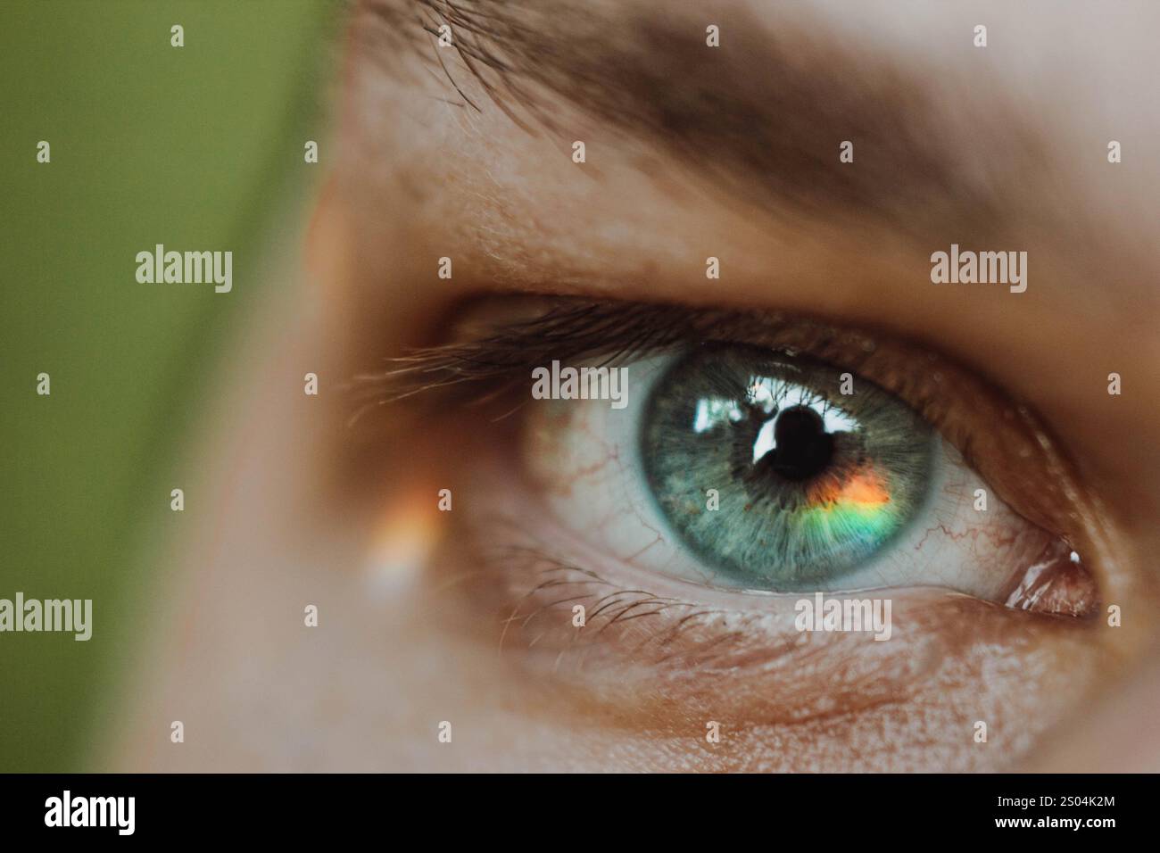 A sharp close-up of a man's blue eye reveals its depth and intensity ...