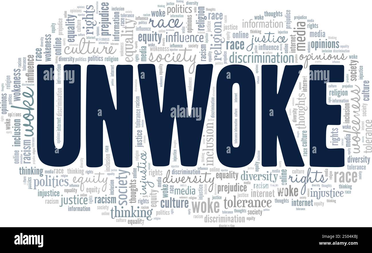 Unwoke word cloud conceptual design isolated on white background Stock ...