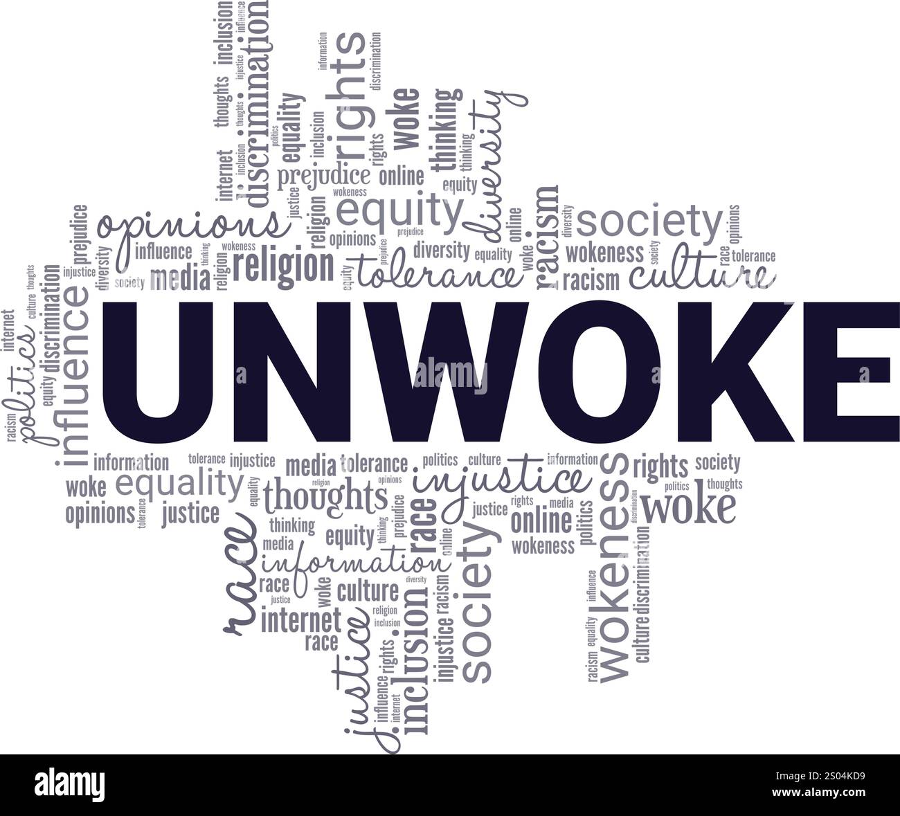 Unwoke word cloud conceptual design isolated on white background Stock ...