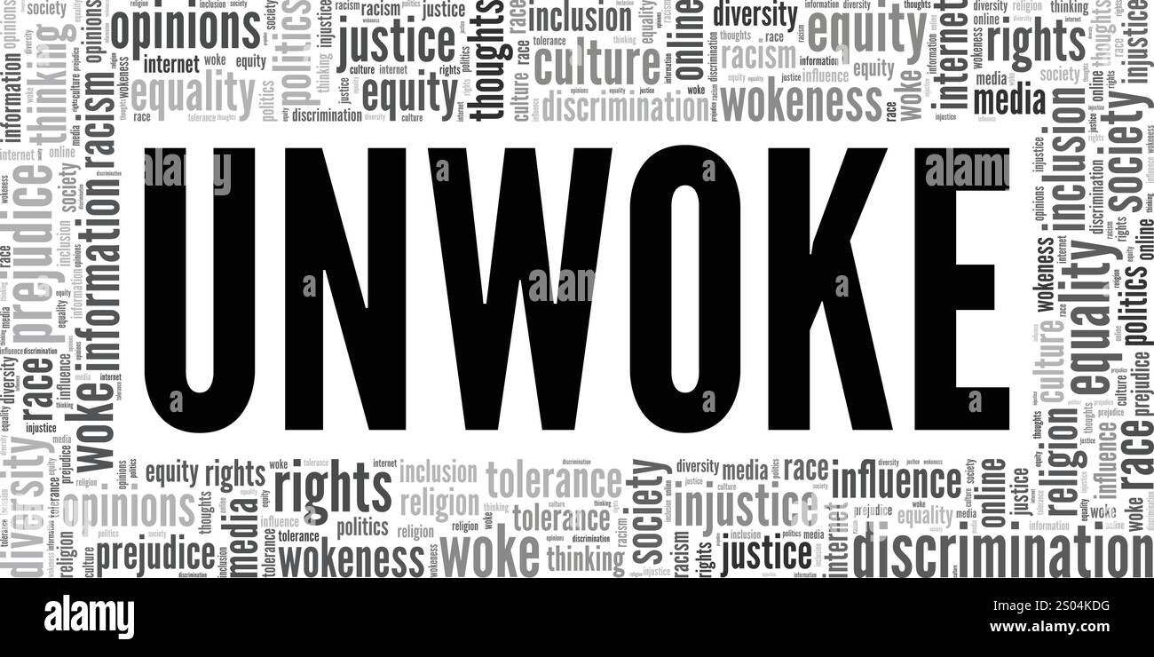 Unwoke word cloud conceptual design isolated on white background Stock ...