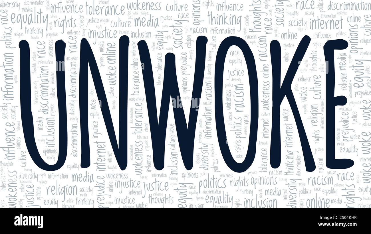 Unwoke word cloud conceptual design isolated on white background Stock ...