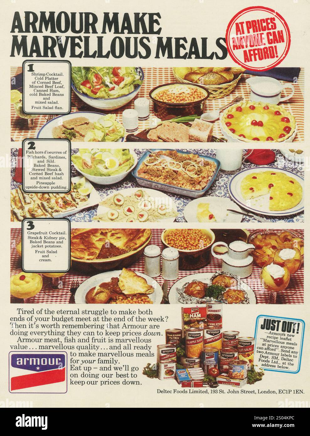 1973 UK Armour canned foods ad Stock Photo - Alamy