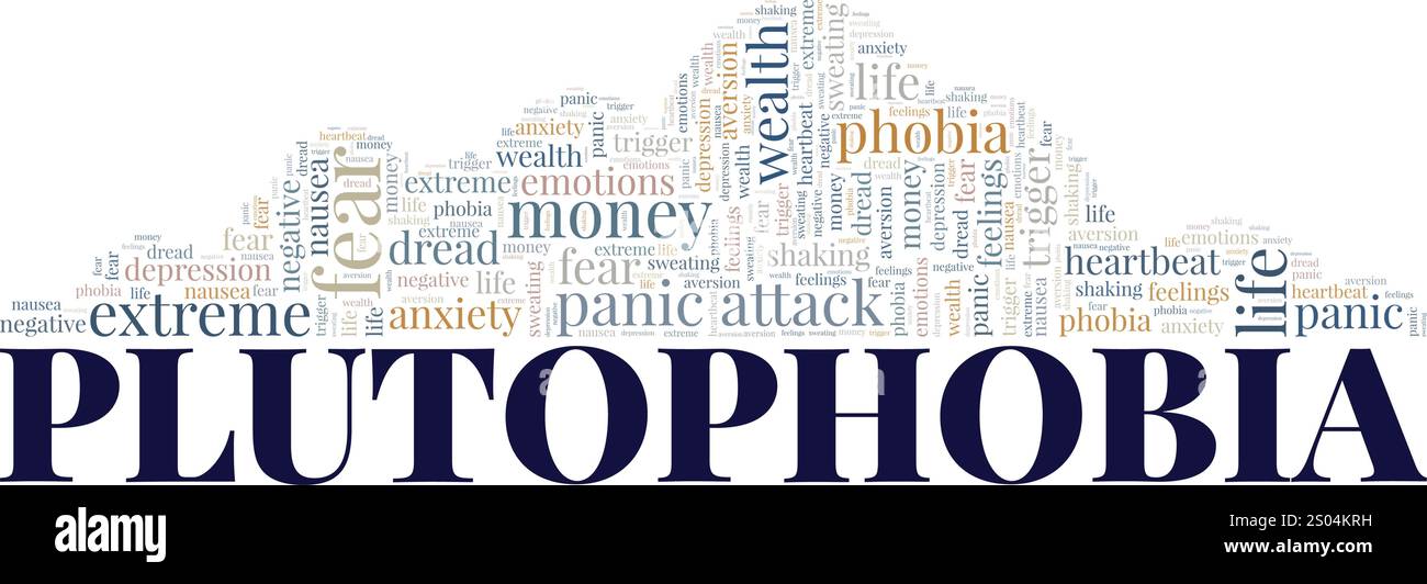 Plutophobia: Fear of Money word cloud conceptual design isolated on ...