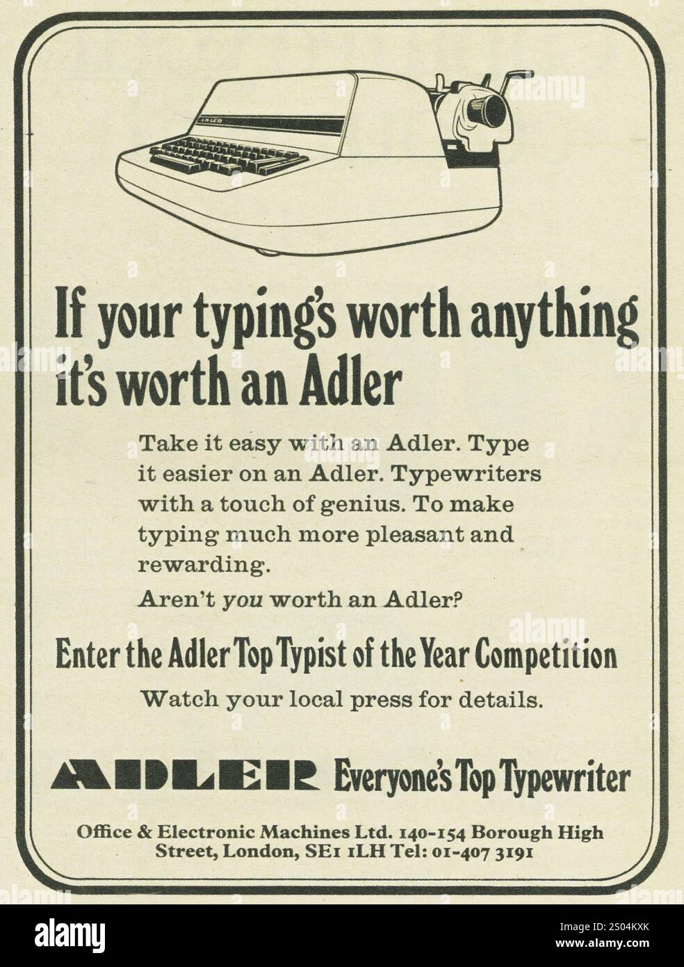 1973 UK Adler typewriter ad Stock Photo - Alamy
