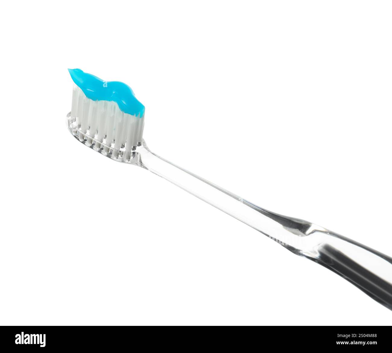 One toothbrush with toothpaste in air isolated on white Stock Photo - Alamy
