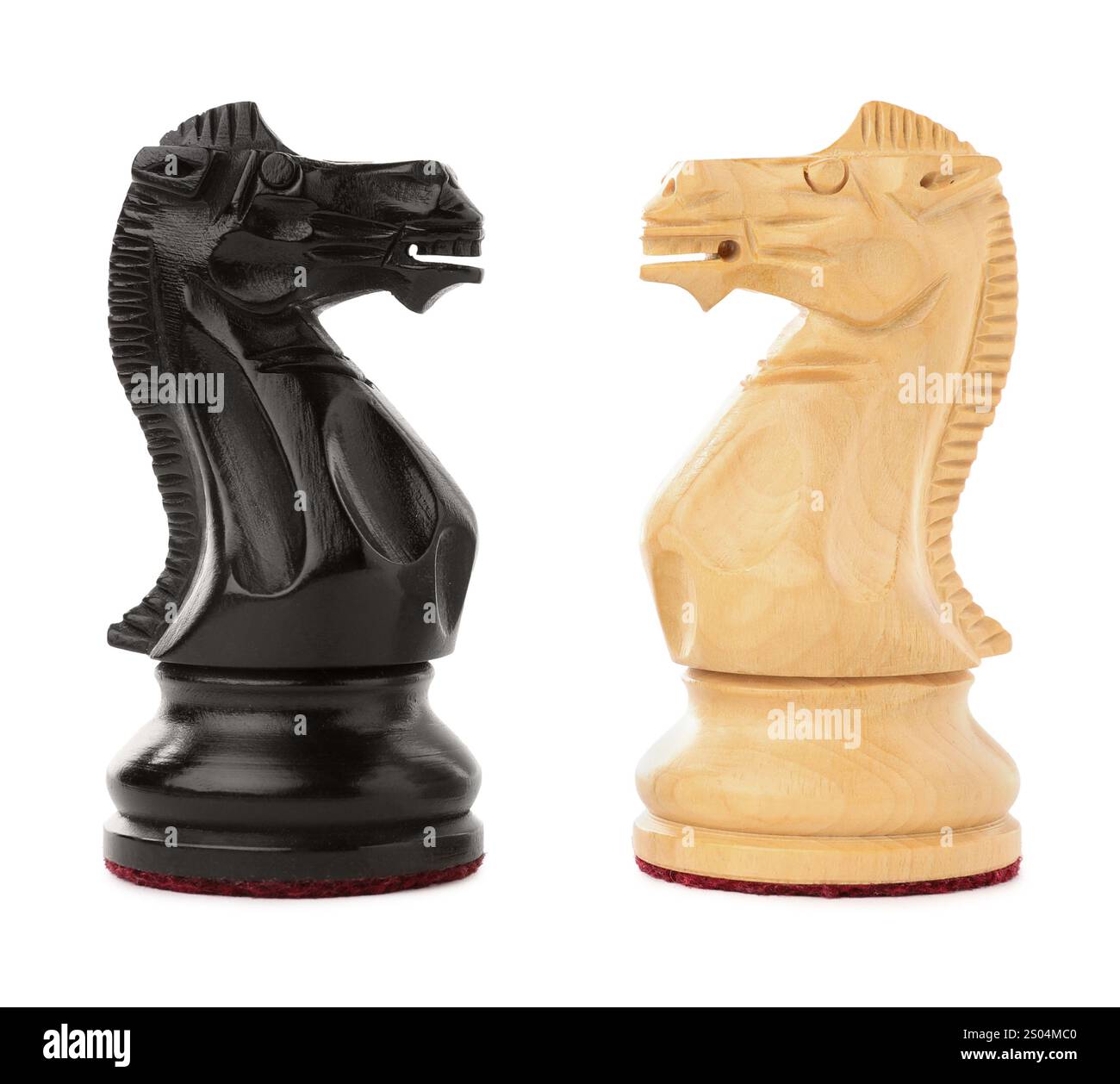 Black and white chess knights isolated on white. Competition concept ...