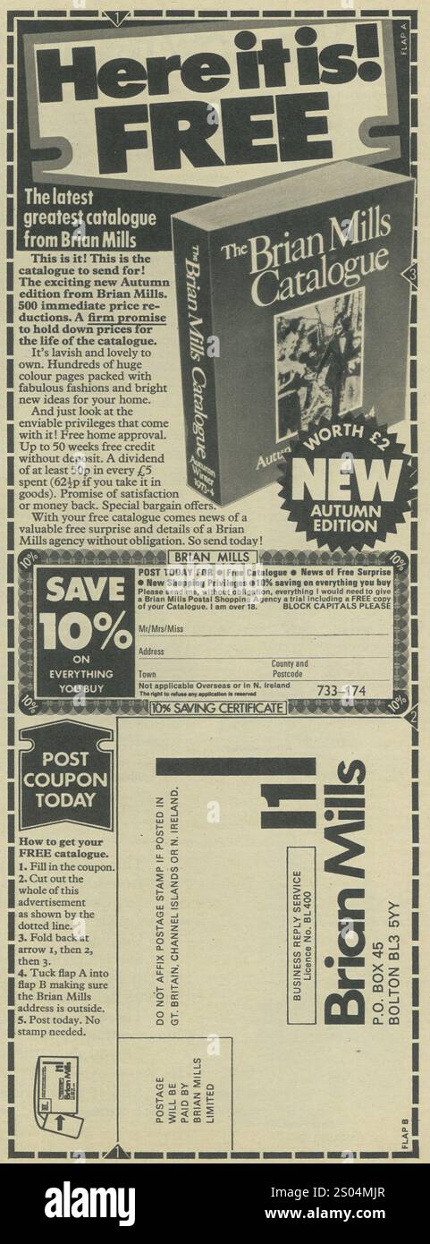 1973 UK Brian Mills Catalogue Ad Stock Photo - Alamy
