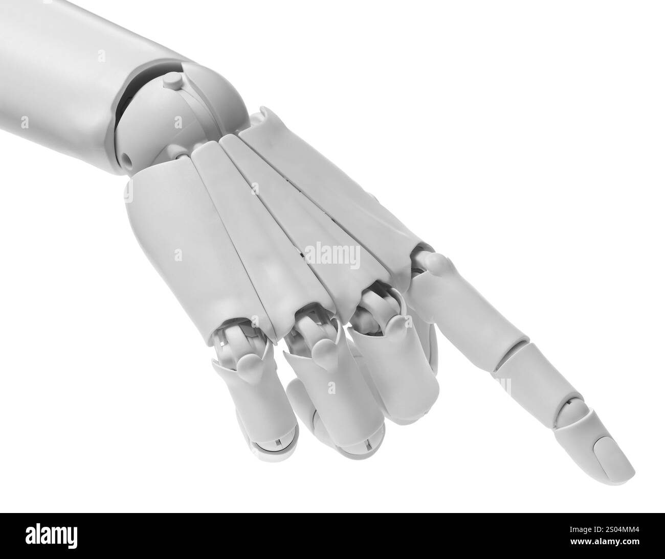 Artificial intelligence. Robot hand pointing at something on white ...