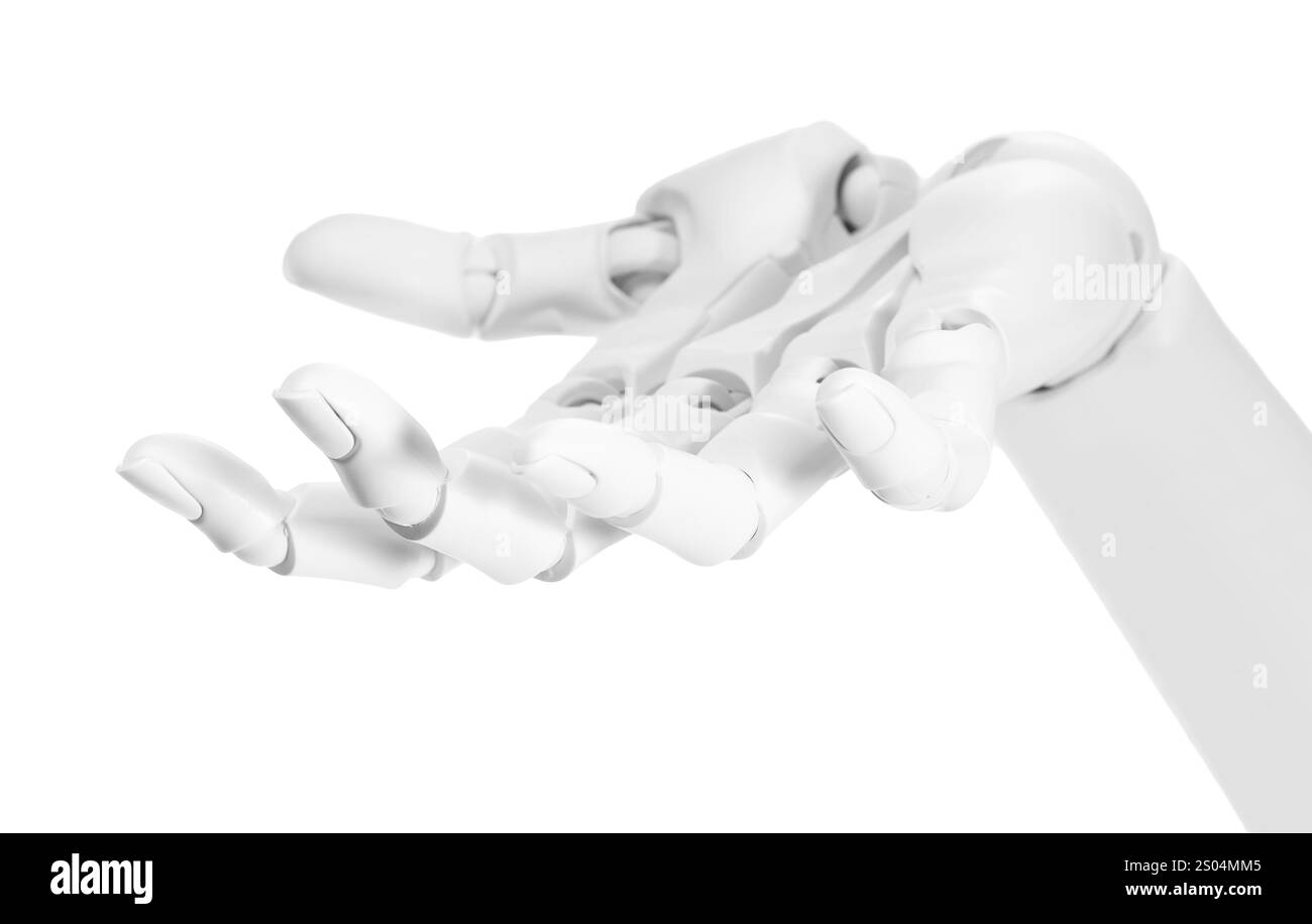 Artificial intelligence. Robot hand gesturing on white background Stock ...