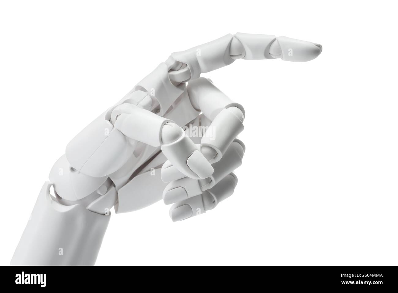 Artificial intelligence. Robot hand pointing at something on white ...