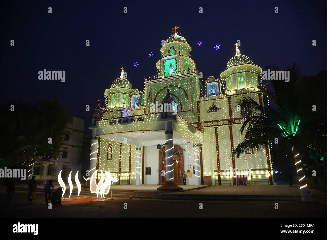 PATNA, INDIA - DECEMBER 24: A view of jhanki of Jesus Christ on the eve ...