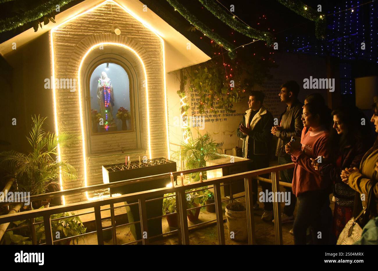 GHAZIABAD, INDIA - DECEMBER 24: Ghaziabad GT Road Sacred heart Church was decorated with ...