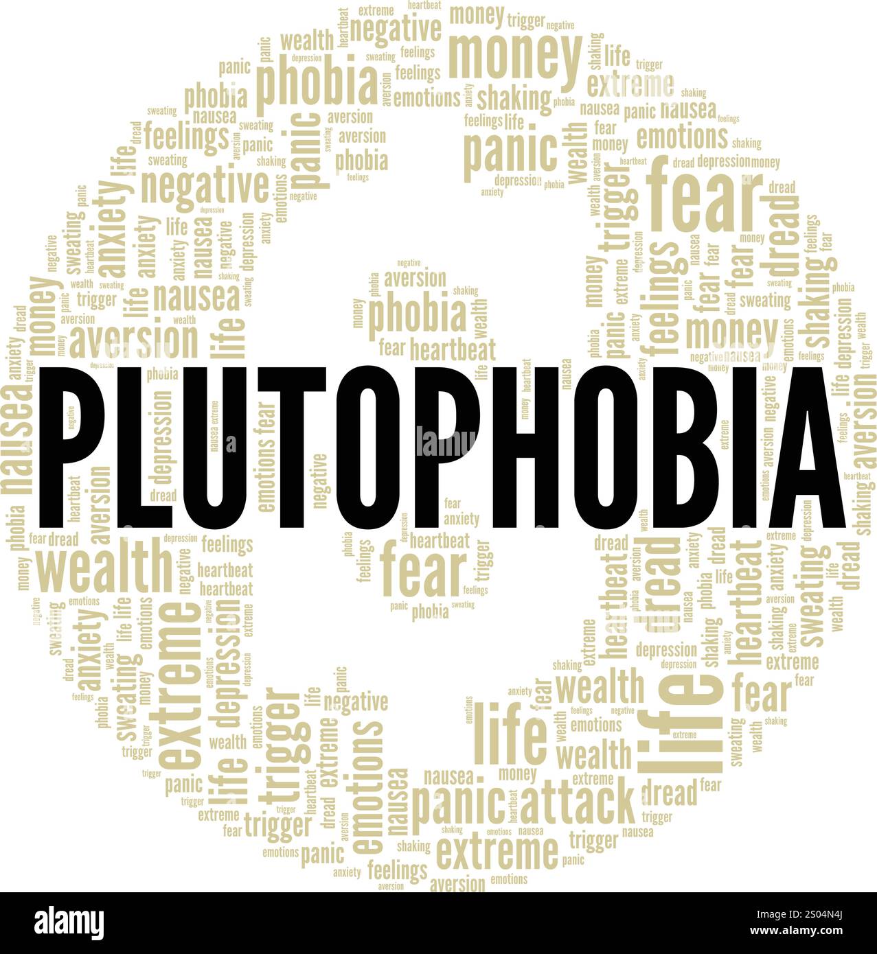 Plutophobia: Fear of Money word cloud conceptual design isolated on ...