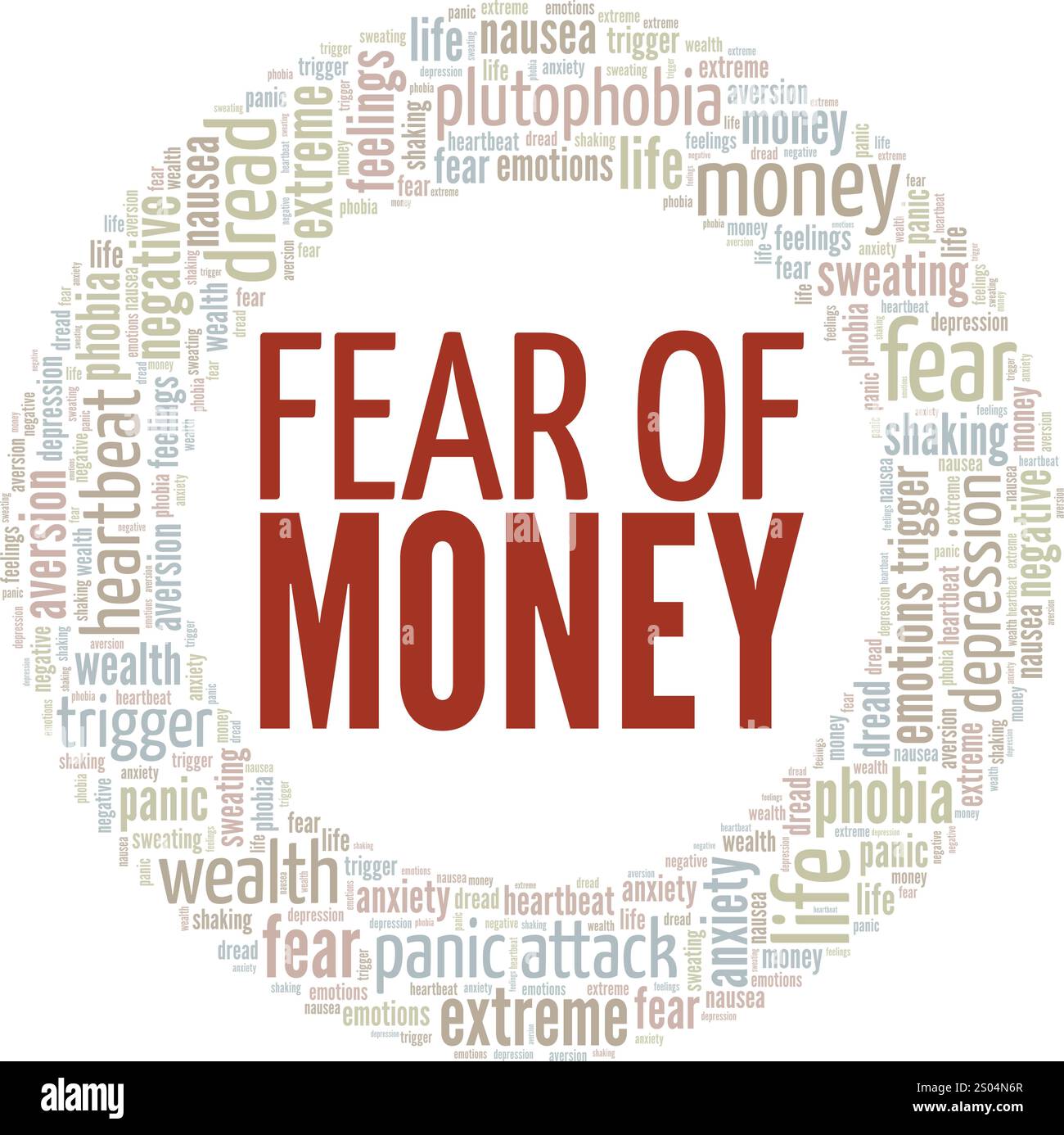 Plutophobia: Fear of Money word cloud conceptual design isolated on ...