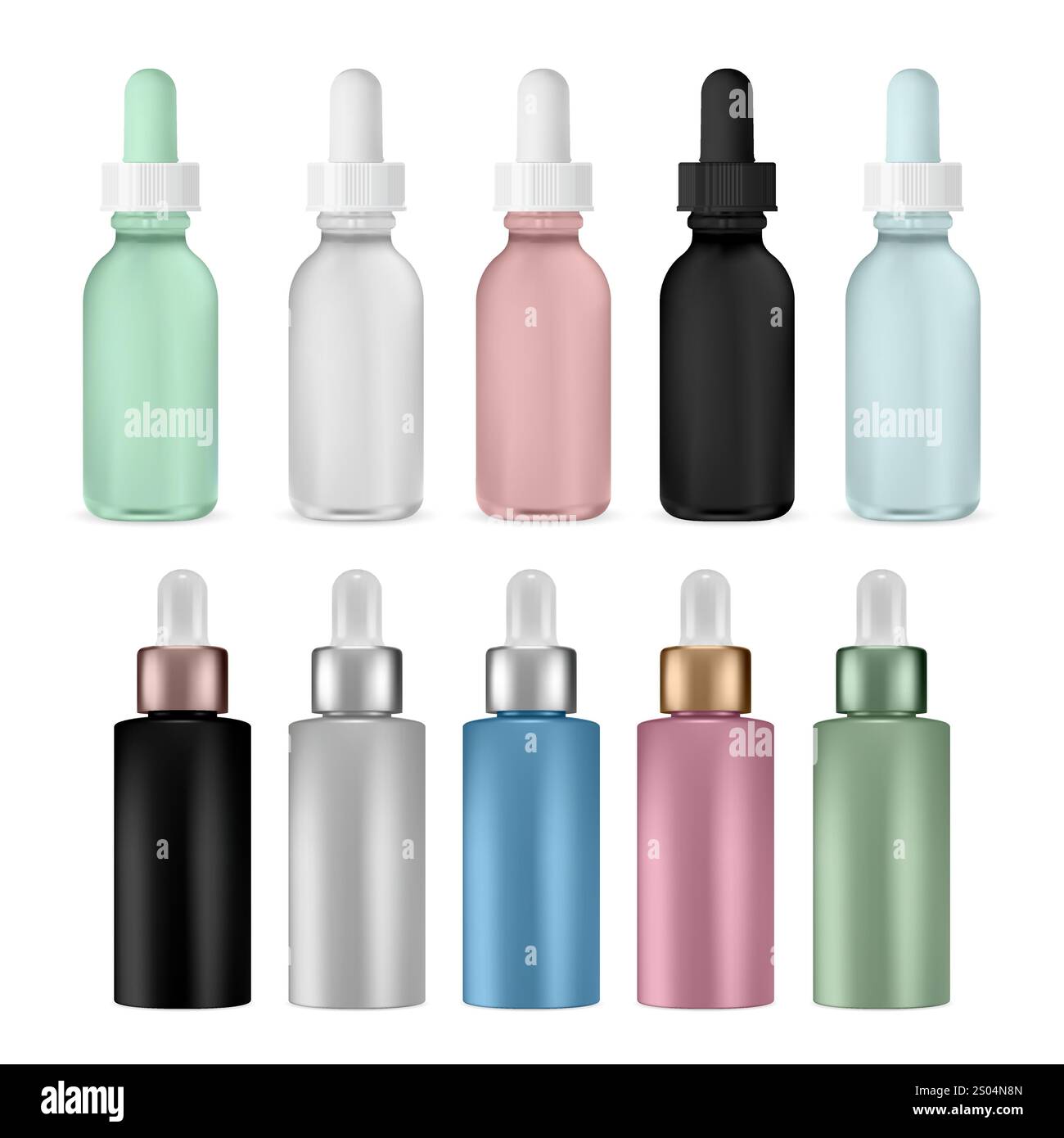Face serum eyedropper bottle, matt glass jar vector mockup. Essential ...