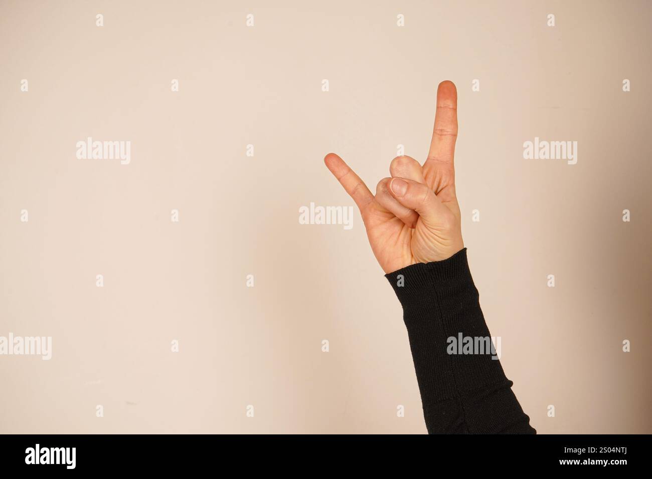 The hand raised in the classic rock and roll gesture symbolizes ...