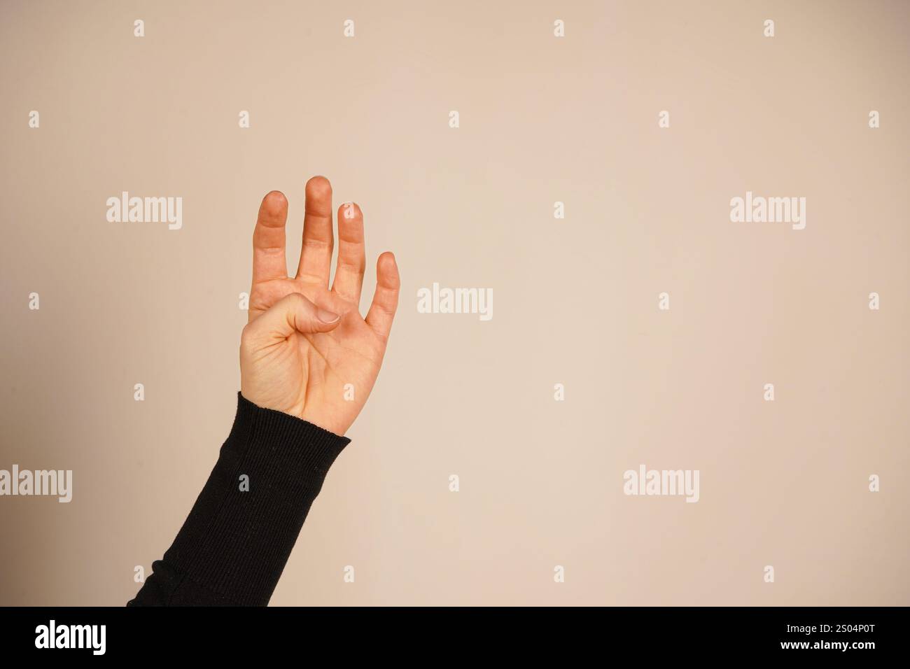 Hand showing the number four. Open palm close-up. The hand, with an ...