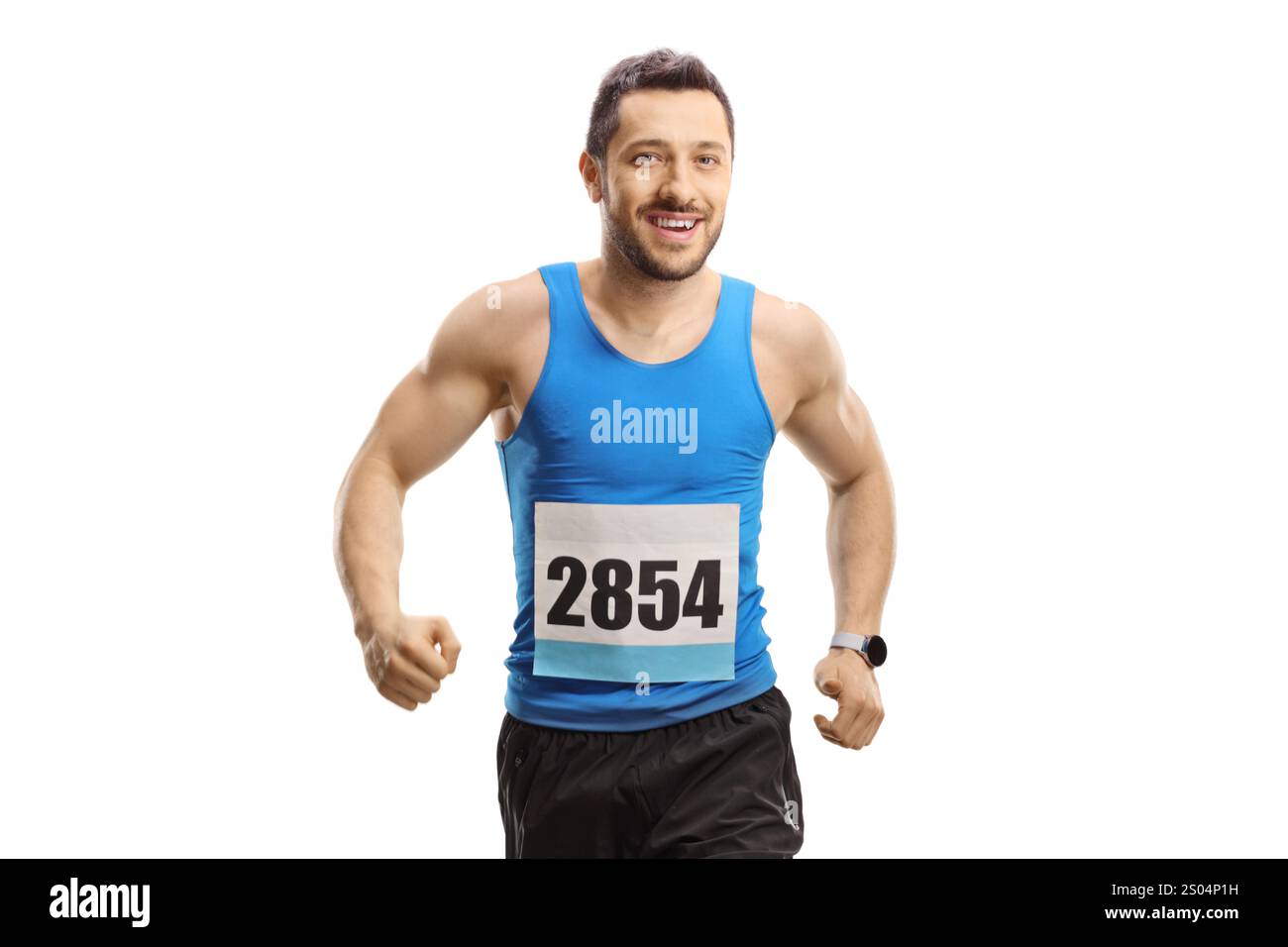 Man running a marathon race isolated on white background Stock Photo ...