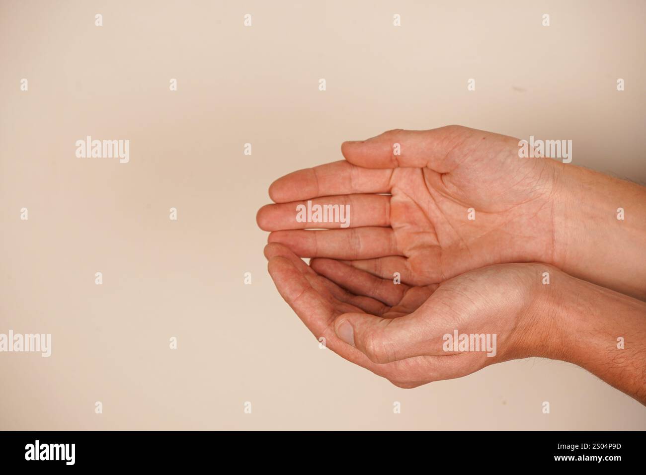 Two palms are placed side by side, creating a balanced and harmonious ...