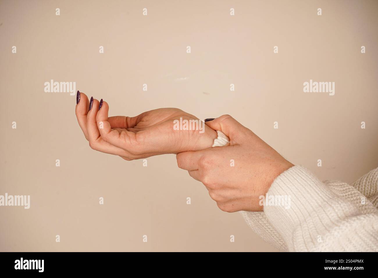 One hand grasps the wrist of the other in a gesture of union. This pose ...