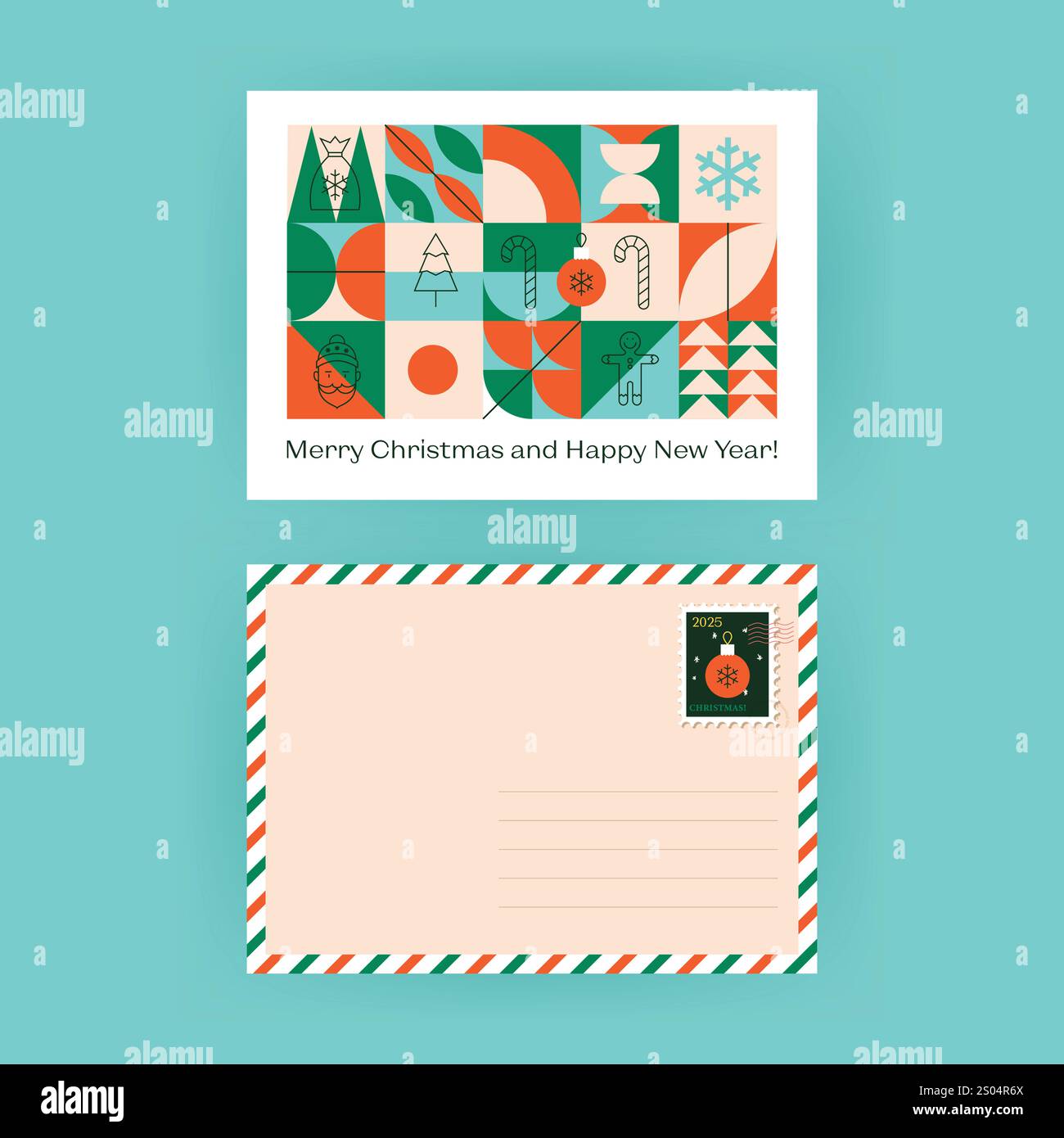 Merry Christmas Postal Greeting Card Stock Vector Image & Art - Alamy