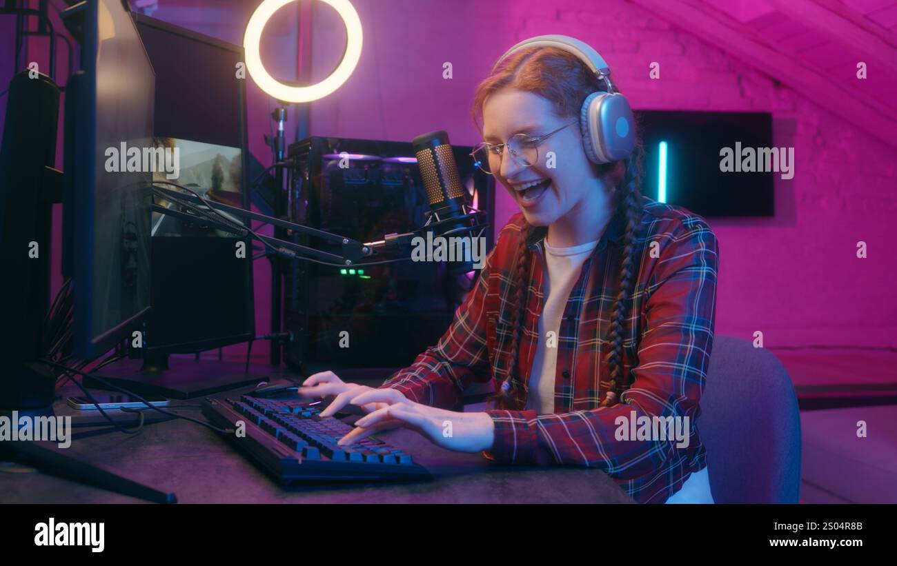 Happy gen z influencer blogger streamer teen woman girl female gamer ...