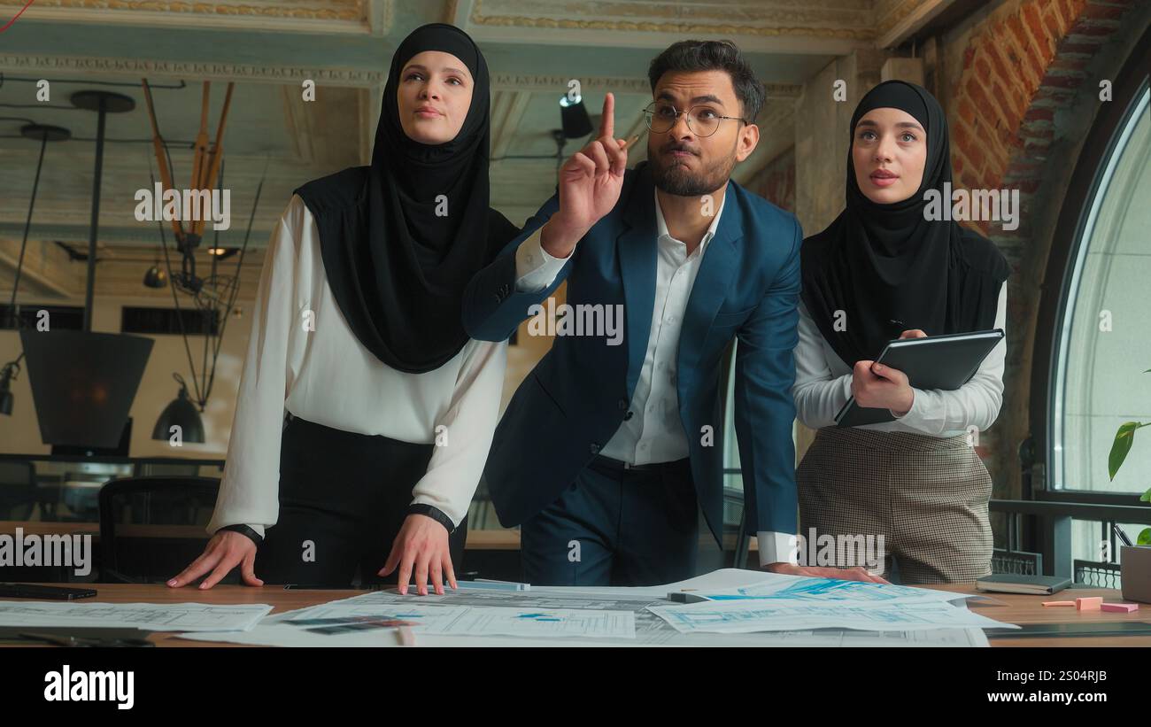 Indian man muslim hijab women business team architects engineers ...