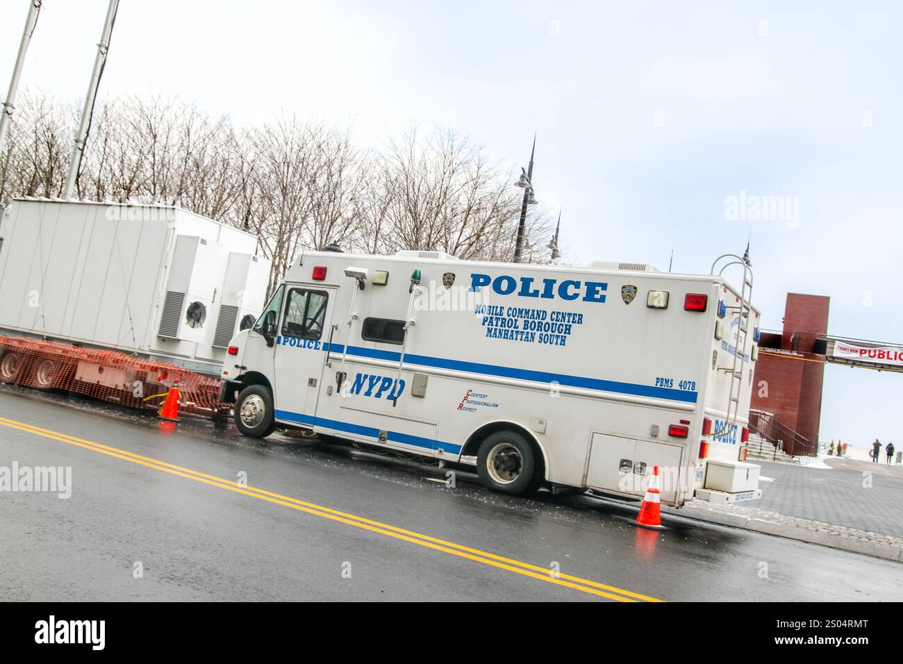 NYPD police incident mobile command center vehicle parked on a new york ...