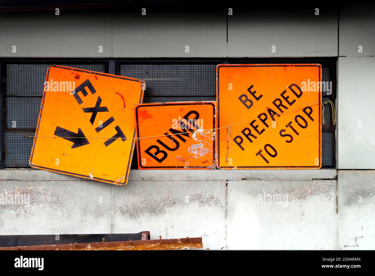 orange traffic warning signs in manhattan nyc EXIT, BUMP, be prepared ...