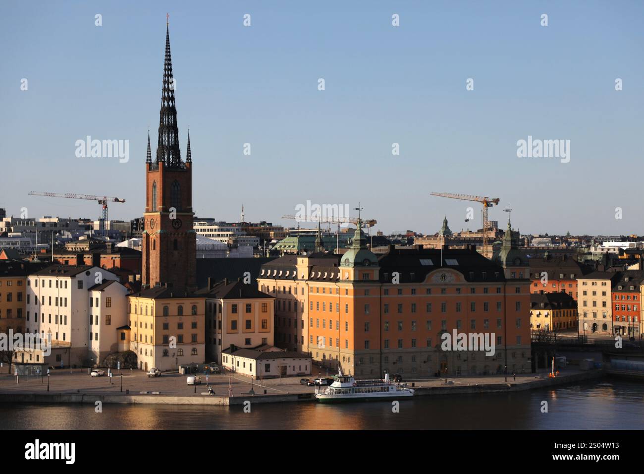 Riddarholmen church (left) in Stockholm, Sweden is seen. It is a former ...