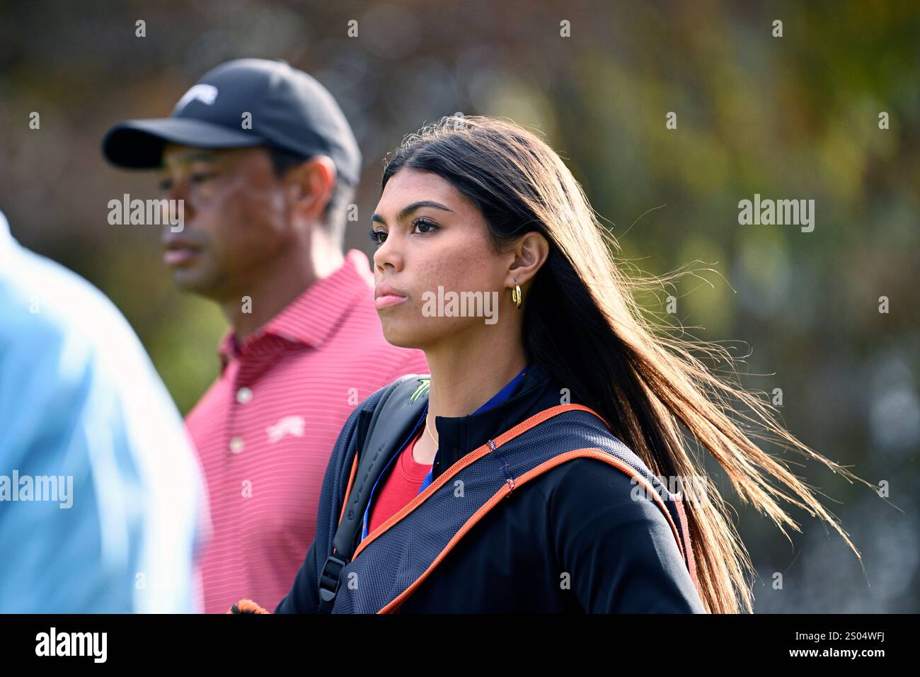 Tiger Woods and his daughter Sam Woods walk on the 15th hole during the ...