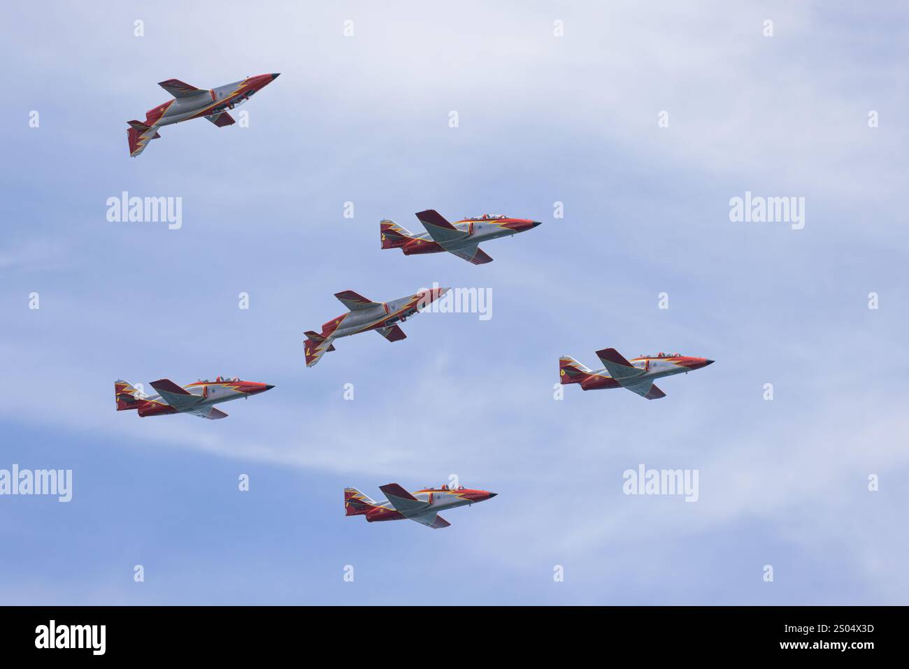 Patrulla Aguila, the Spanish aerobatic team, performs a precise formation flight during an ...