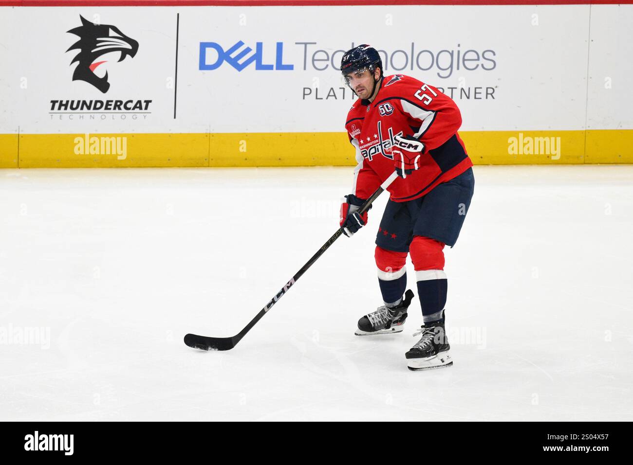 Washington Capitals defenseman Trevor van Riemsdyk (57) defends during ...