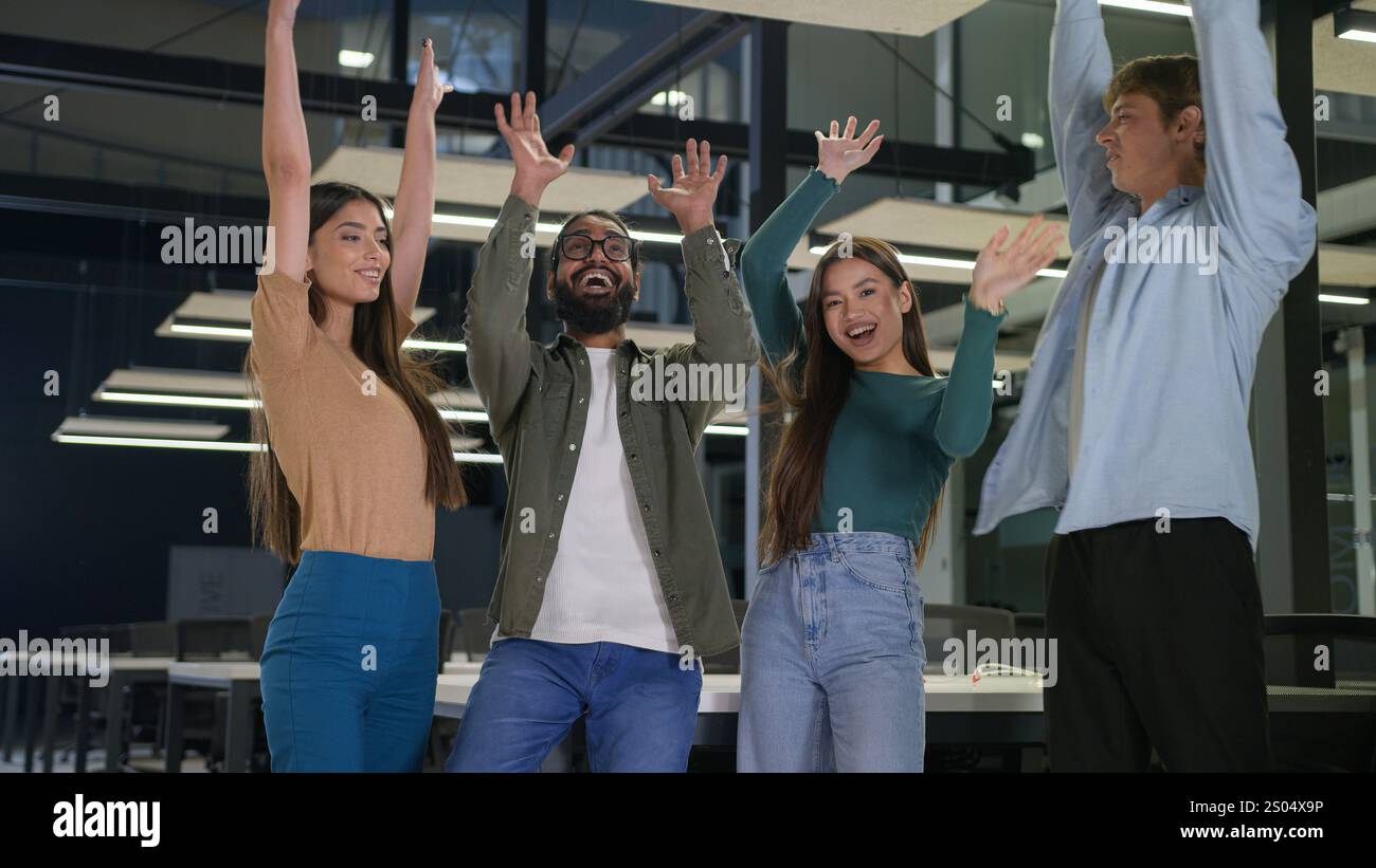 Happy business women men multiracial friends students group corporate ...