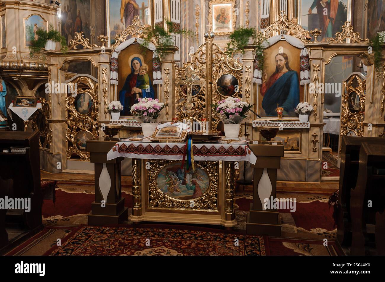 Inside a Beautifully Adorned Orthodox Church with Iconography and ...
