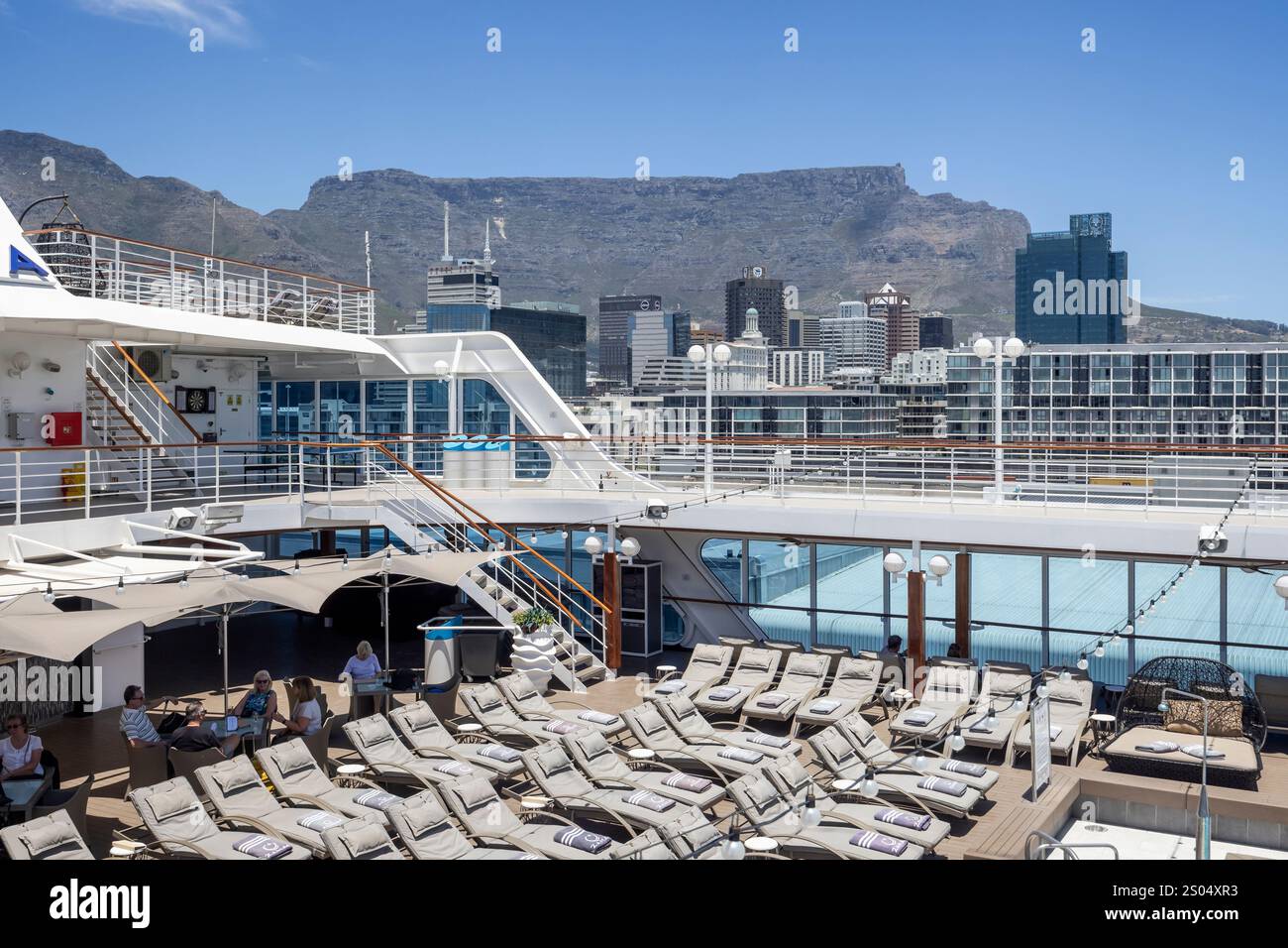 Table Mountain seen from the balcony overlooking the pool deck on the ...