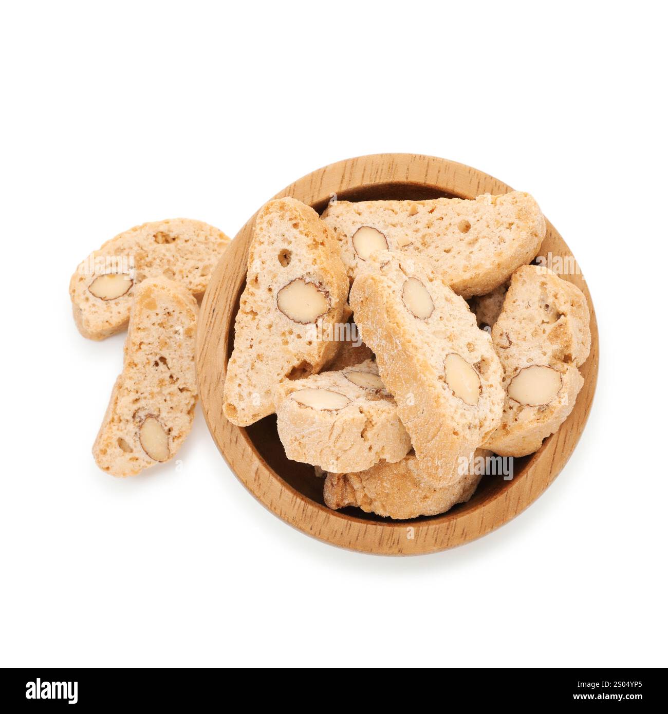Traditional Italian almond biscuits (Cantucci) in bowl isolated on ...