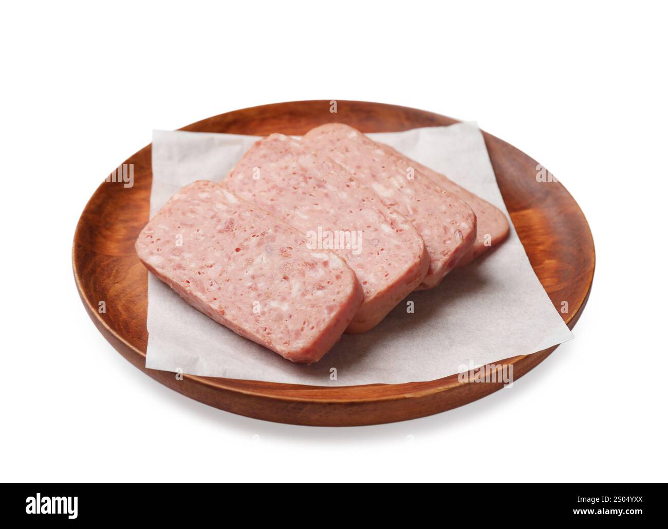 Pieces of canned meat isolated on white Stock Photo - Alamy