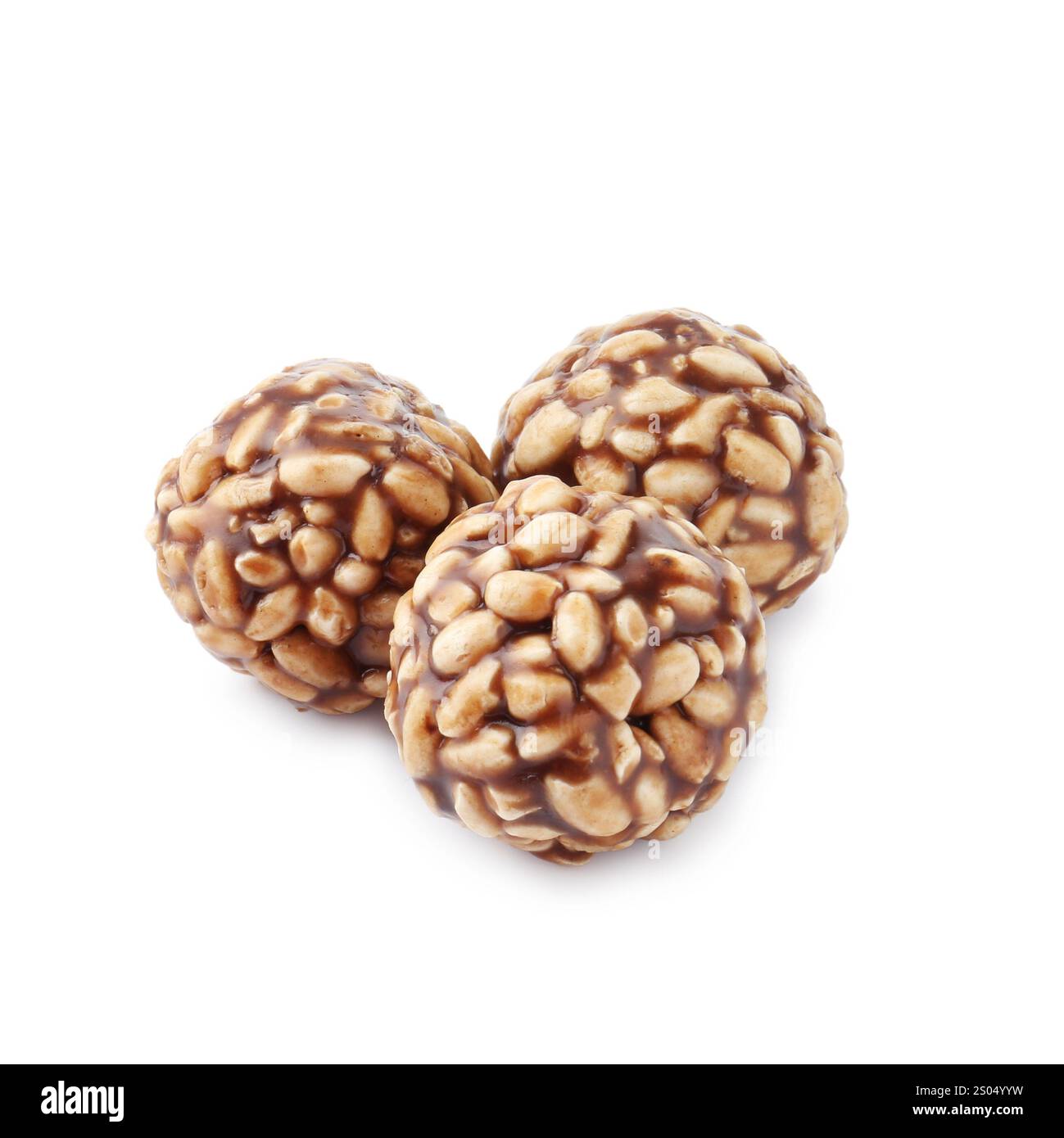 Delicious chocolate puffed rice balls isolated on white Stock Photo - Alamy