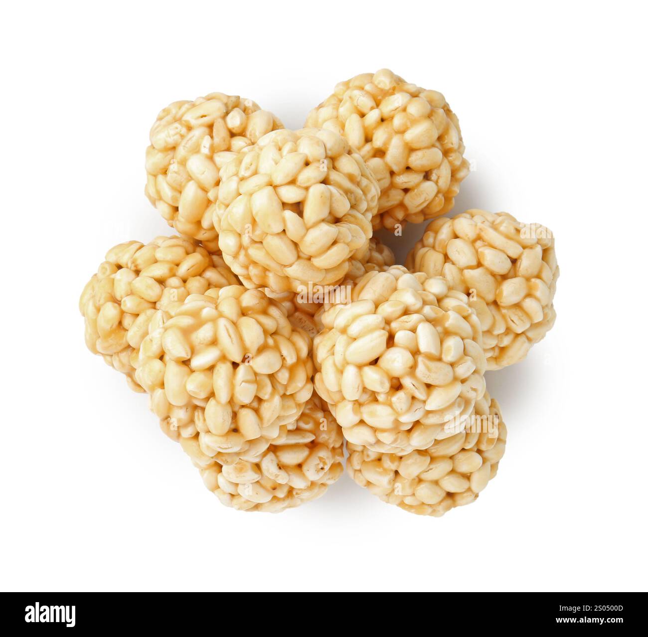 Delicious puffed rice balls isolated on white, top view Stock Photo - Alamy