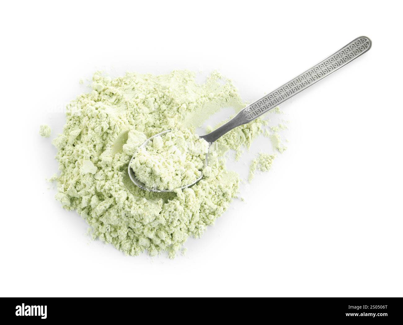 Spoon and dry wasabi powder isolated on white, top view Stock Photo - Alamy