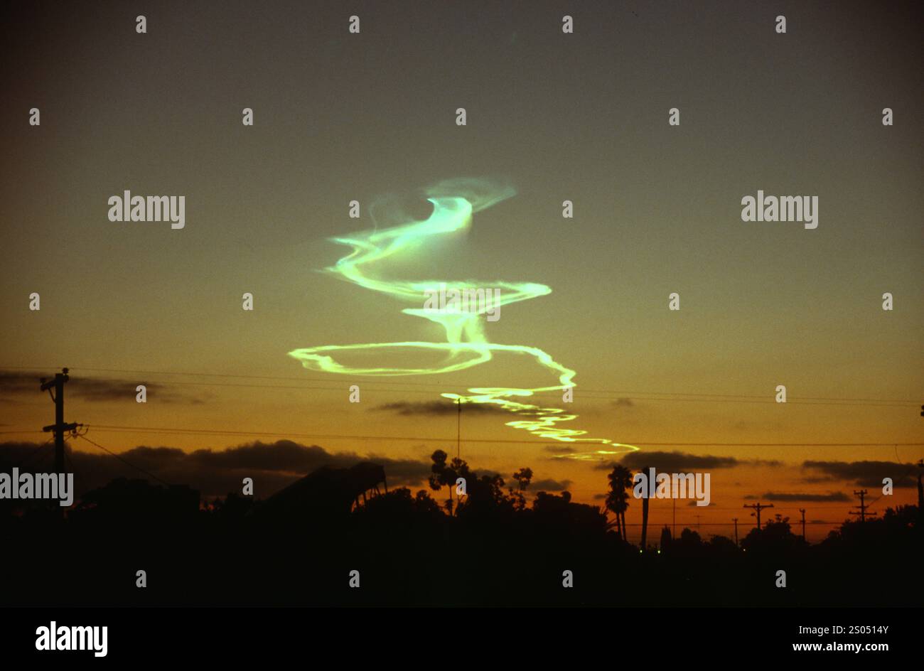 Missile contrail in the skies over San Diego, California from a missile ...
