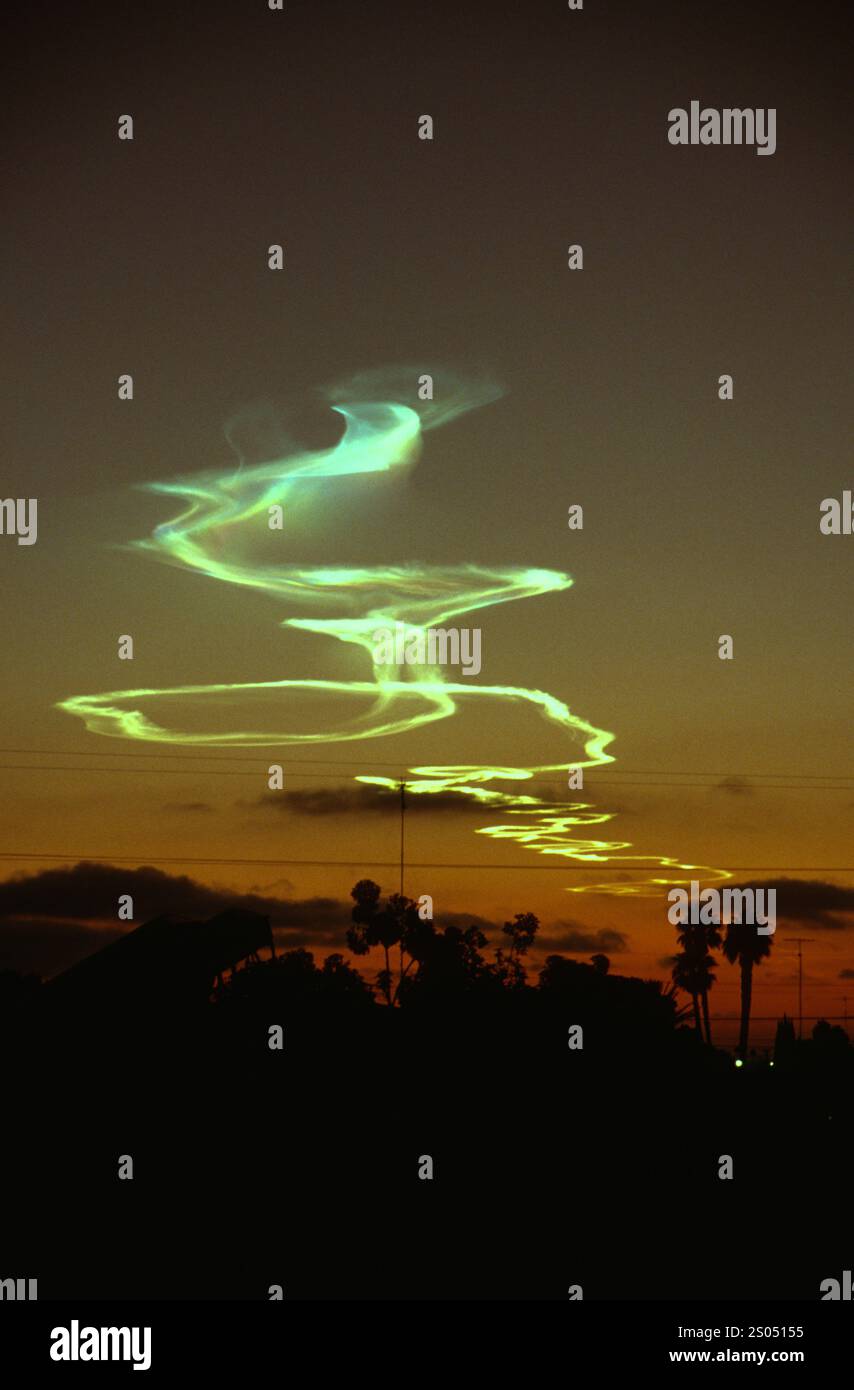 Missile contrail in the skies over San Diego, California from a missile ...