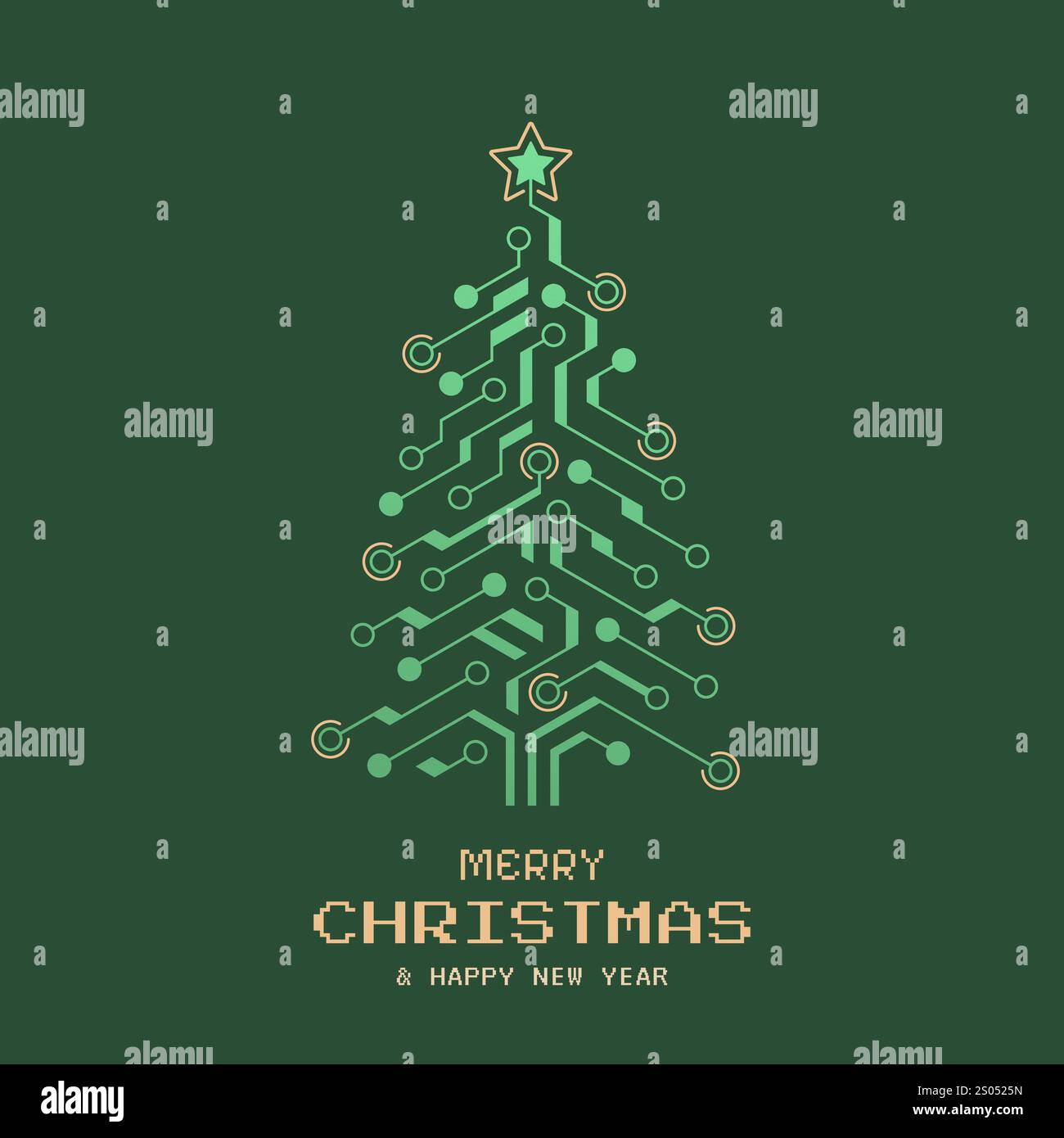 Electronic circuit shaped like Christmas tree. Merry Christmas, New ...