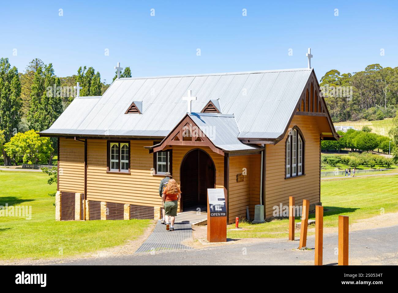 Port Arthur historic penal colony site in Tasmania, two tourists enter ...